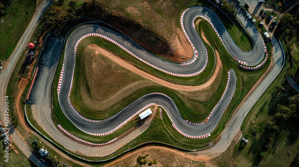 Dynamic Aerial View of Winding Motorsport Race Track with Sharp Curves ...