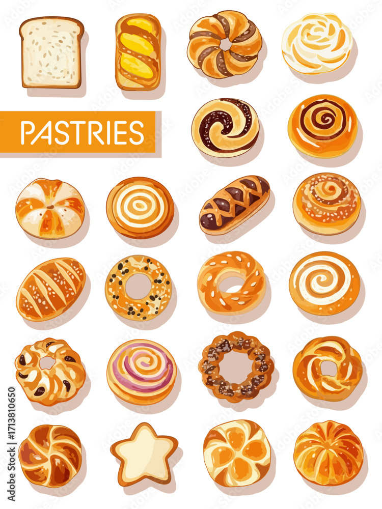 Bakery Pastry Icons for Menu and Packaging Design Stock Vector | Adobe ...