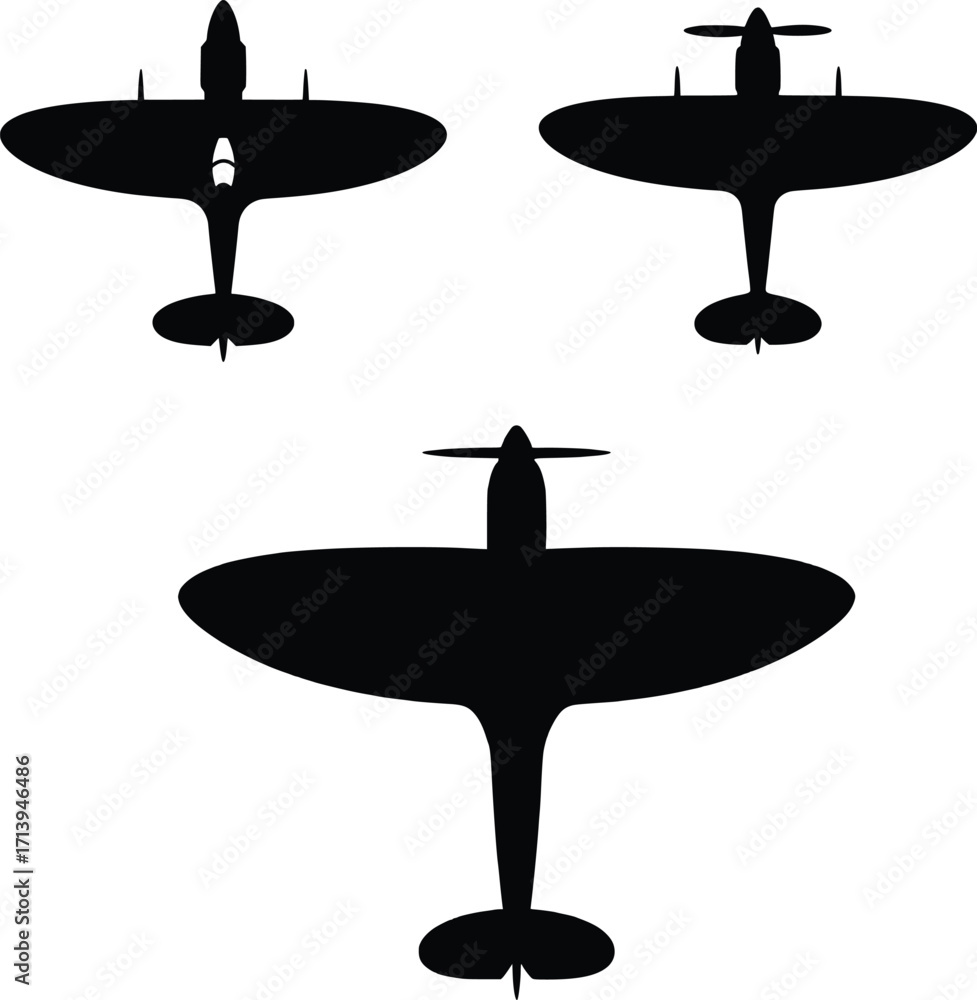 Supermarine Spitfire Silhouette Top View Aircraft Outline Stock Vector ...