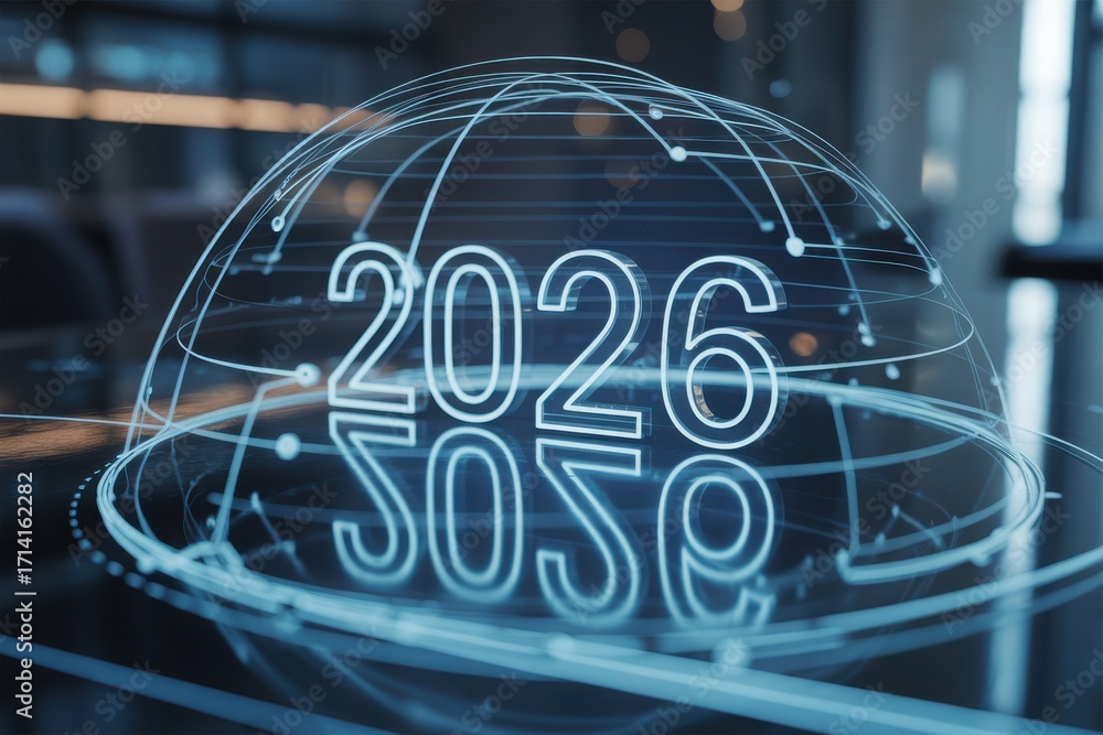 Futuristic globe with 2026 and 2025 numbers representing future ...
