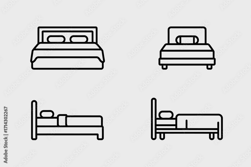 Set of bed icons in thin line style. Collection of various bed symbols ...