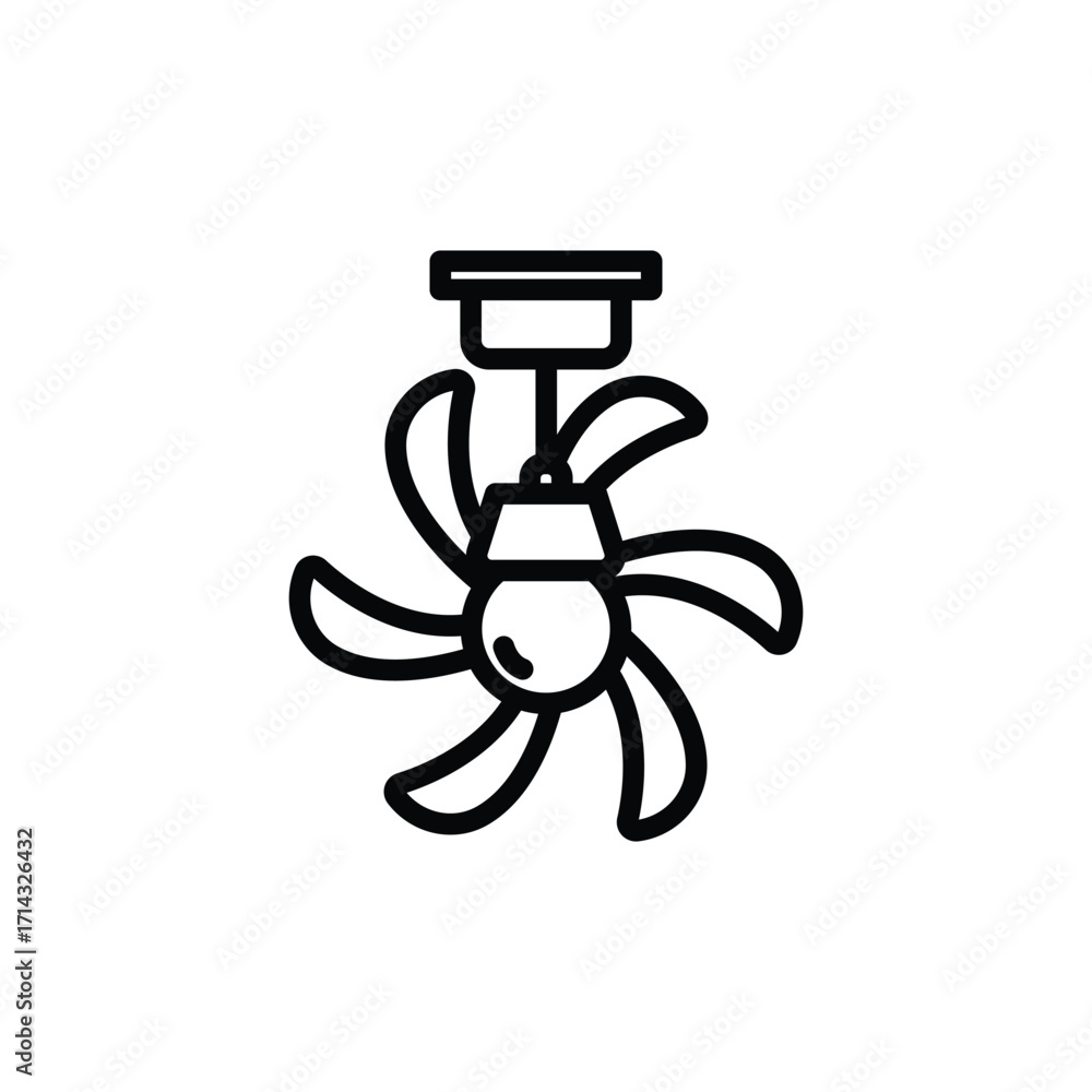 Minimalist Black Ceiling Fan with Six Blades on White Stock Vector ...