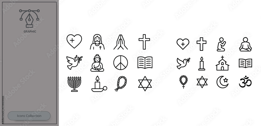 Various religious symbols and icons representing different faiths and ...