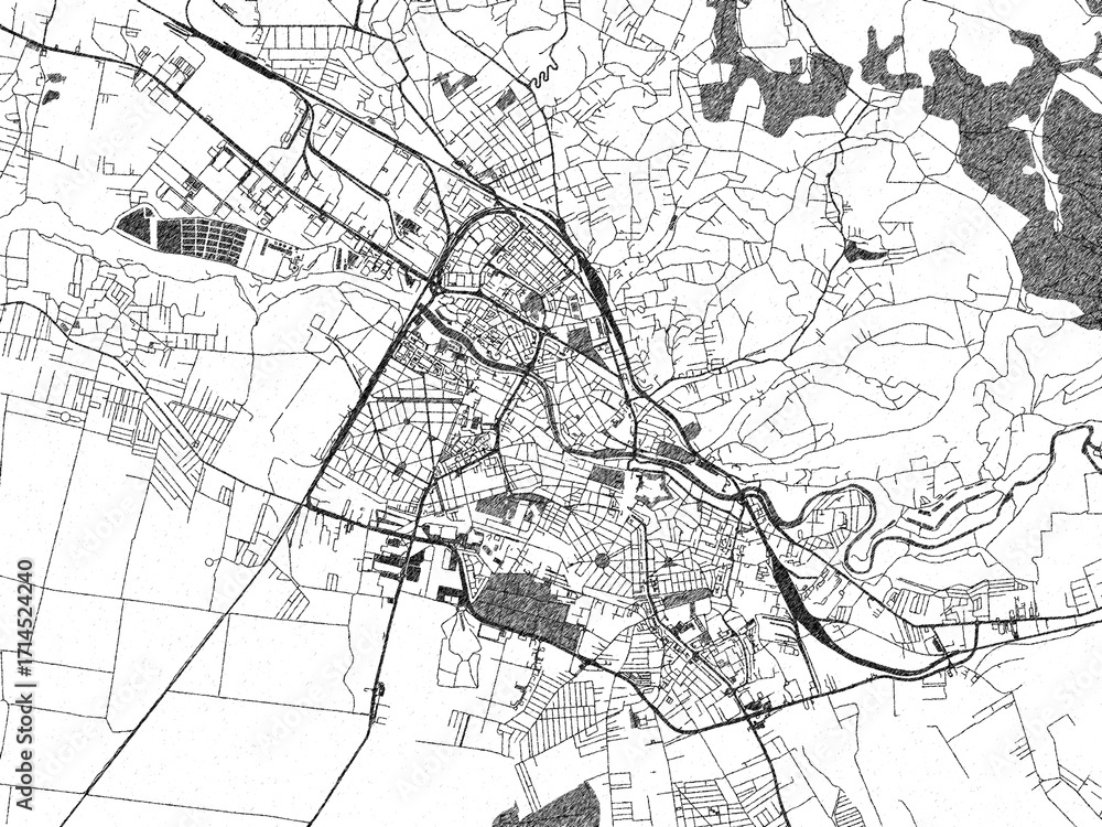 Stock-Illustration „Hand-drawn style black and white city map of Oradea ...