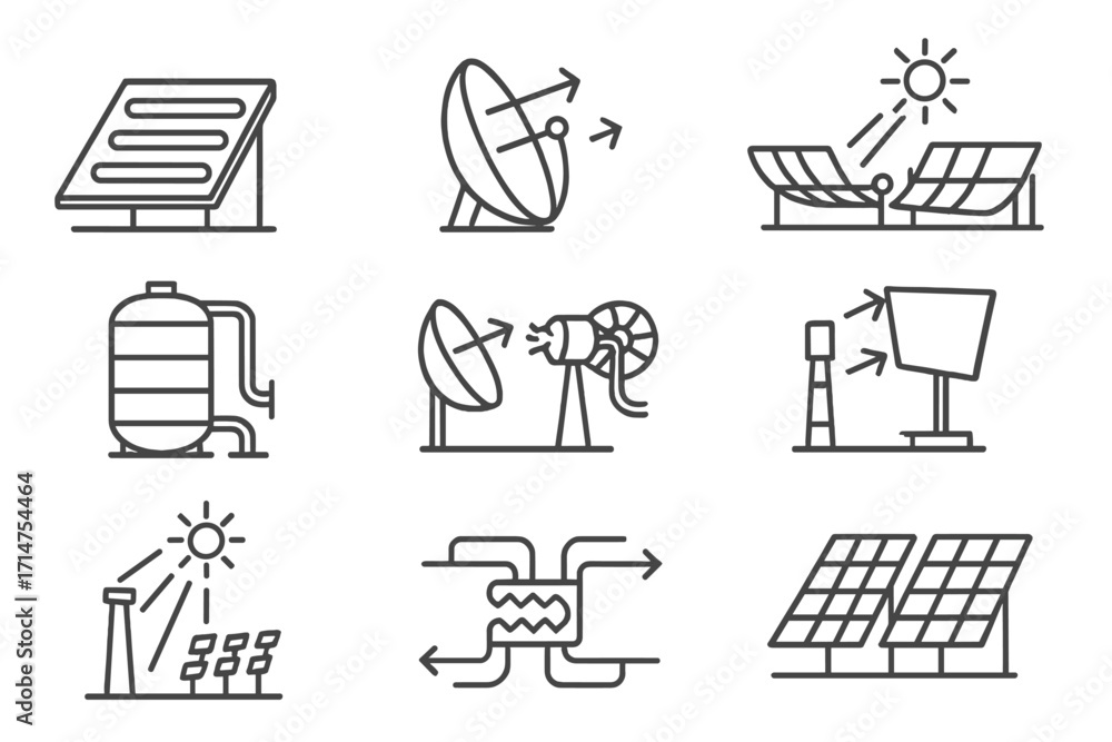 Renewable Energy Icons. Line style icons of renewable energy: solar ...
