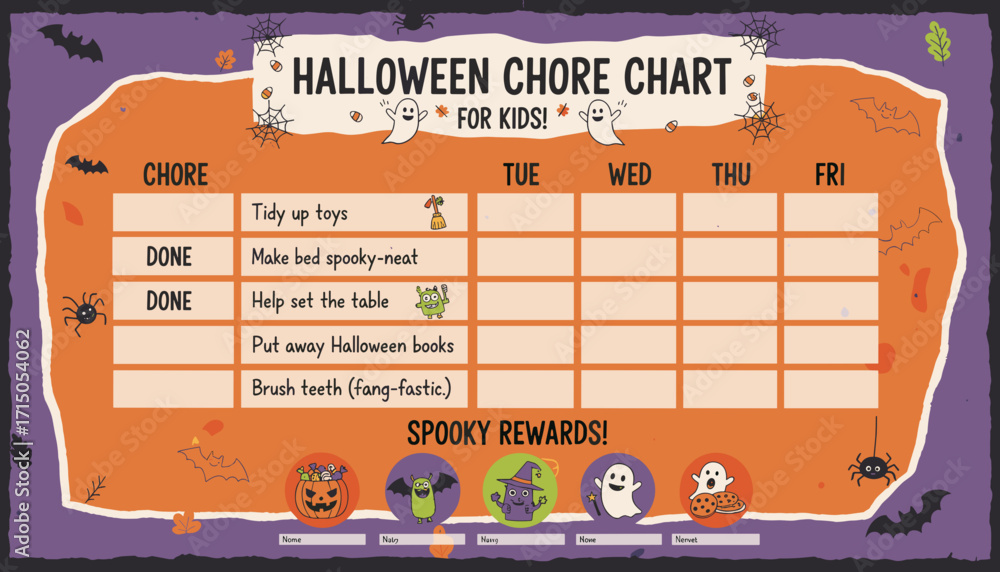Fun Halloween chore chart for kids Daily tasks spooky rewards Perfect ...
