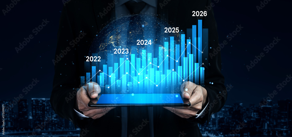 Business bar chart and line graph showing yearly business growth from ...