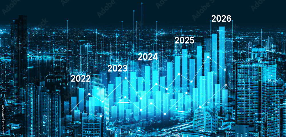 Business bar chart and line graph showing yearly business growth from ...