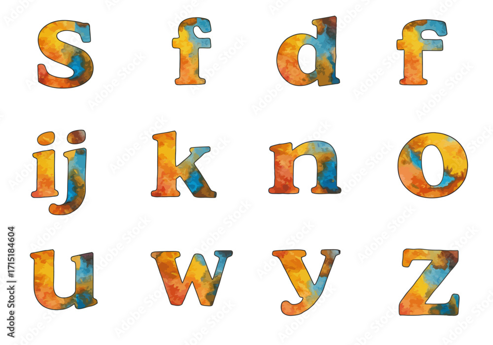 Watercolor Alphabet Set Lowercase Letters with Artistic Texture and ...