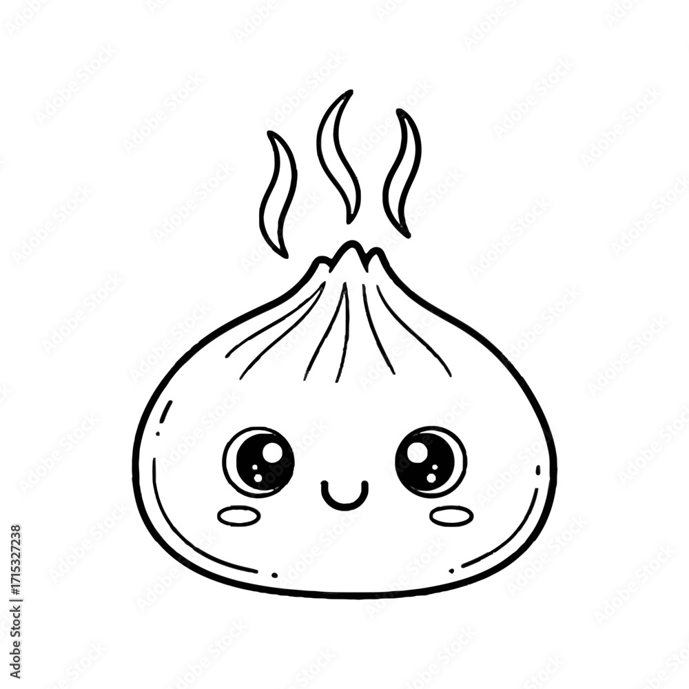 Stock-Vektorgrafik „Simple line drawing cute cartoon steamed bun with ...