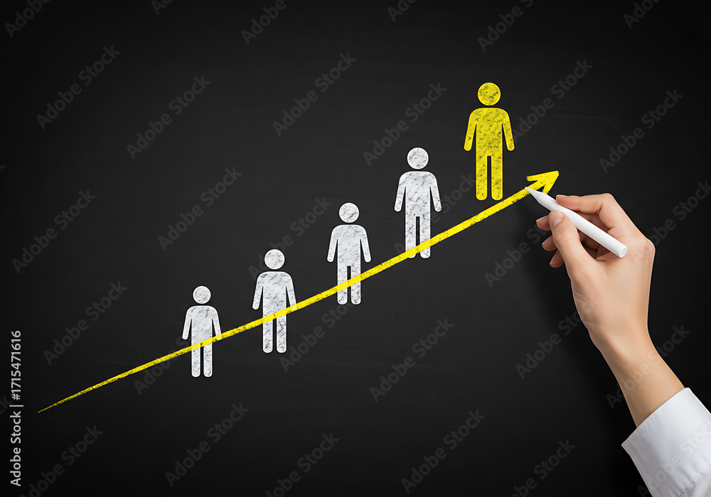 Ascending growth chart depicts employee advancement, highlighting ...