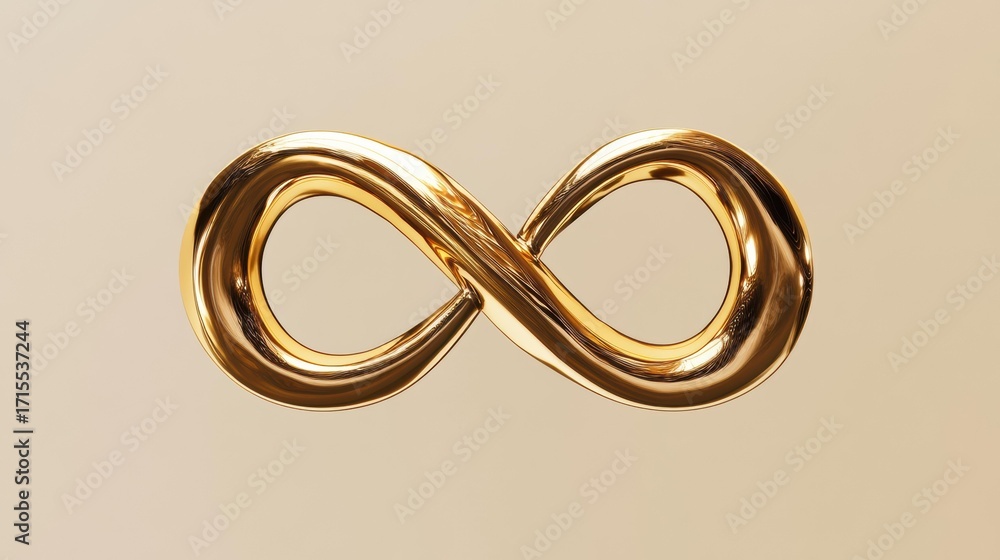 A golden infinity symbol appears to float against a beige background ...