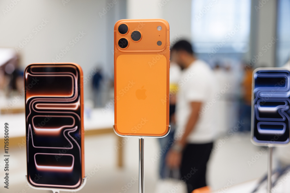 iPhone 17 pro models on display at the Apple Store in Mall of the ...