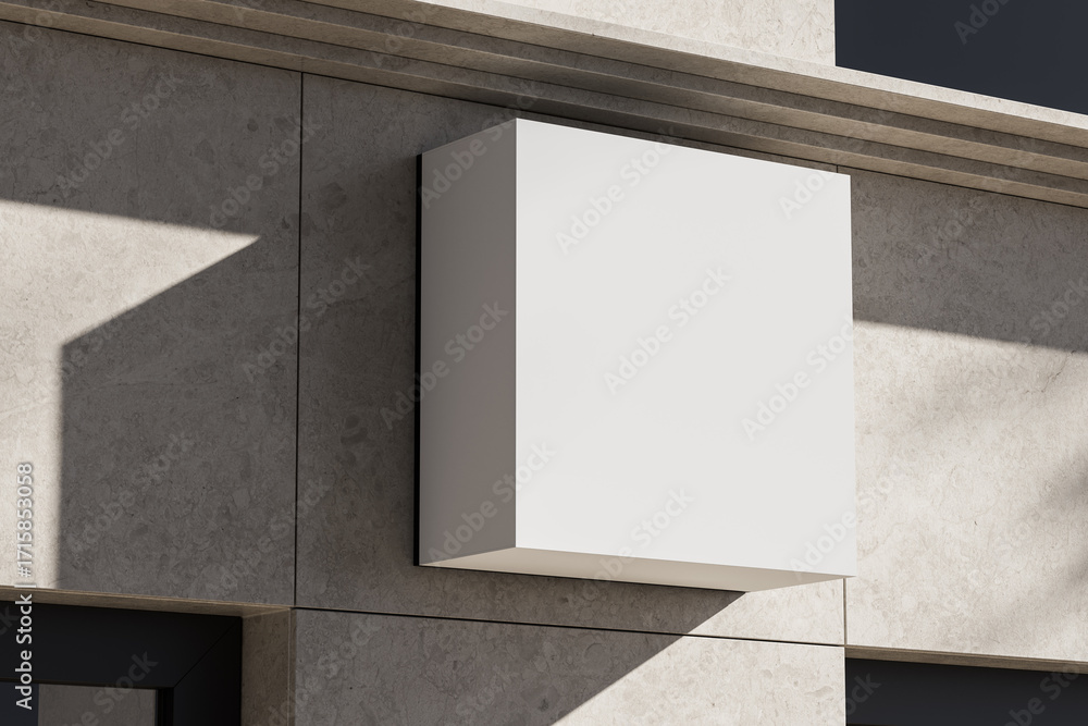 Blank square signage mockup mounted on modern stone wall facade with ...