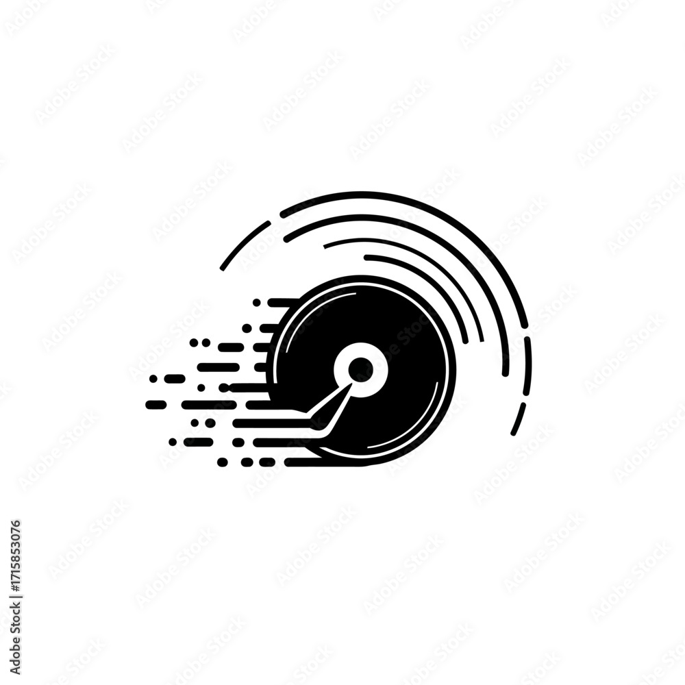 Abstract black and white hard drive icon with dynamic data transfer ...