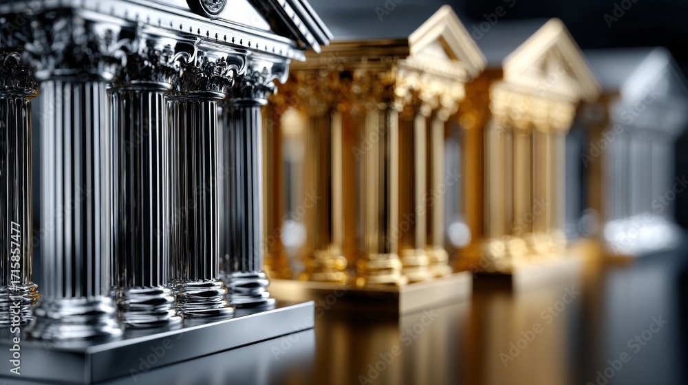 Bank architecture golden pillars wealth finance corporate investment ...