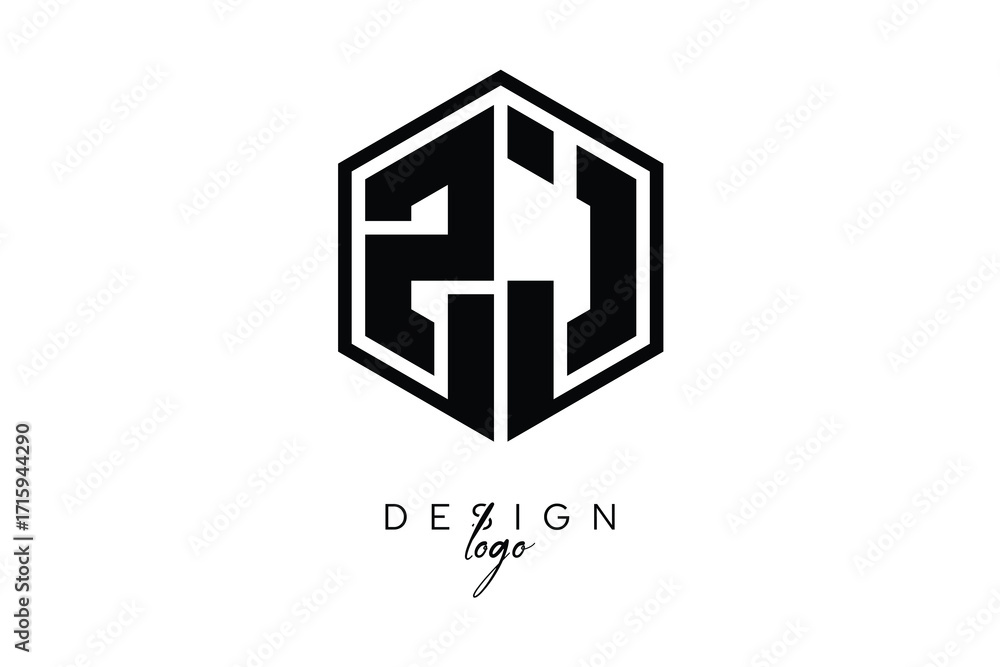 ZJ Polygon Monogram Logo – Modern Hexagon Shield Emblem for Creative ...