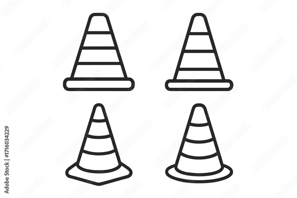 Traffic cone line icon collection. Road safety and under construction ...