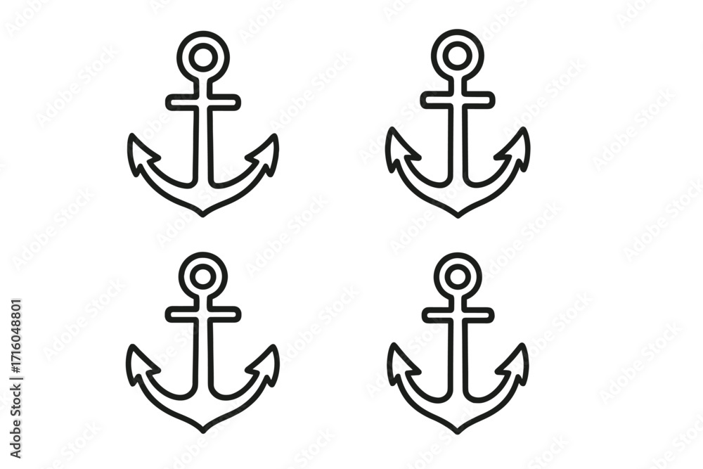 Anchor line icon set. Nautical marine symbol collection. Simple boat ...