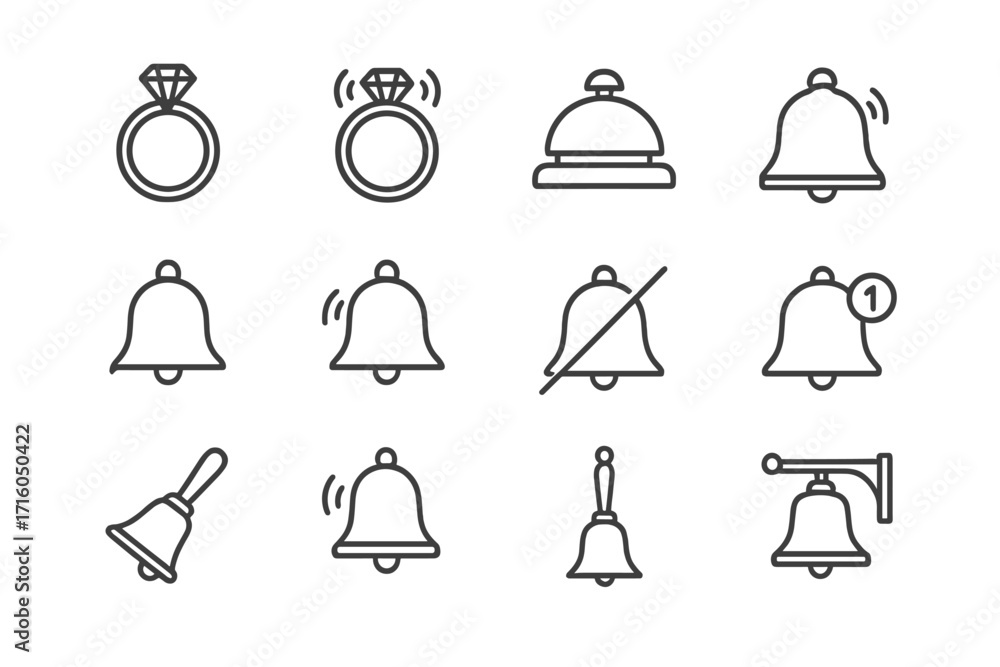Bell line icon collection for notifications, alarms, and alerts. Vector ...