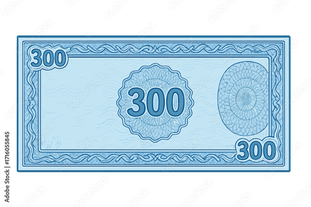 Voucher template banknote 300 with guilloche pattern and watermarks ...