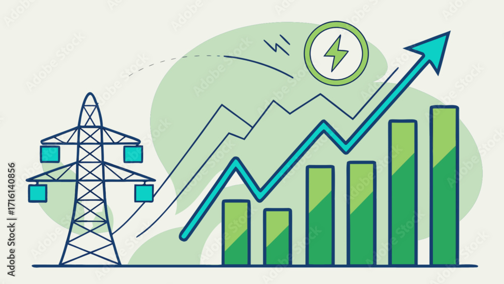 Electricity price increase graph with power tower and lightning bolt ...