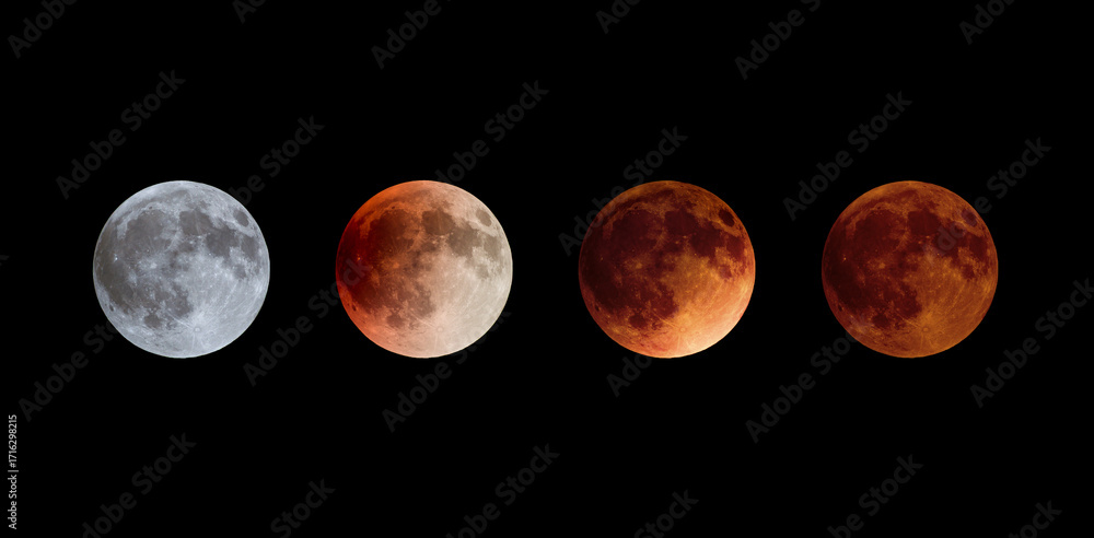 phases of the moon during a total lunar eclipse showing transition from ...