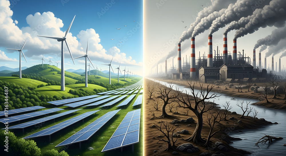 The contrast between renewable energy and pollution A visual ...