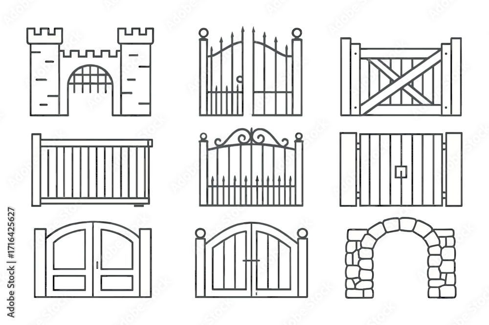 Variety of gate designs for architecture and landscaping projects 素材庫向量 ...