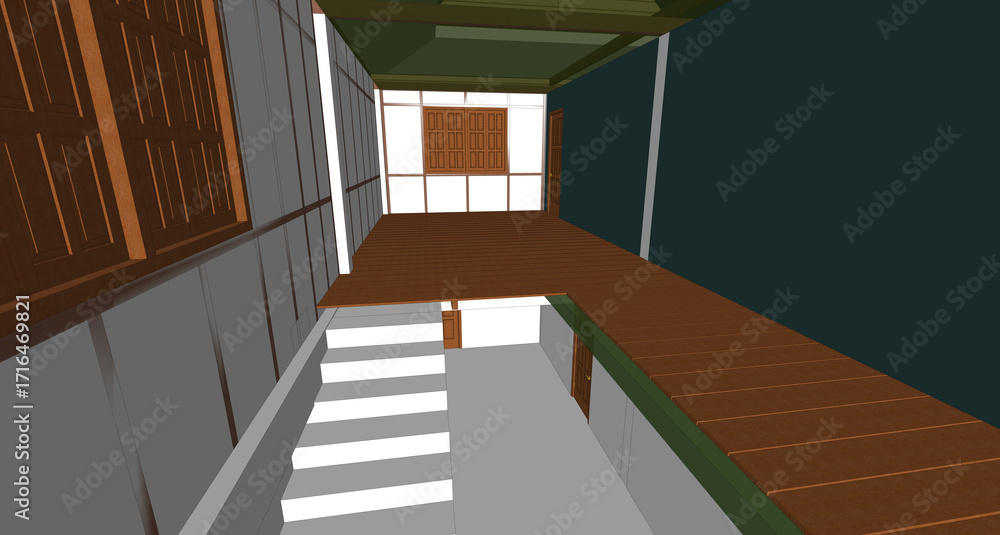 3d Sketchup of two-story house design traditional asian style Stock ...