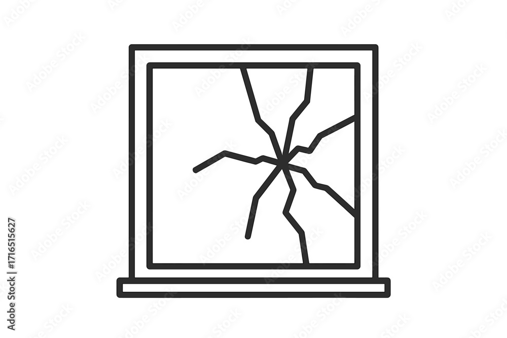 Broken window icon with cracked glass. Minimalistic line symbol for ...