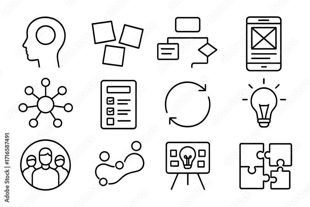 Design Thinking Icons. Line style icons of design thinking: empathy map ...