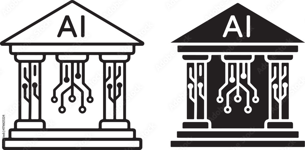 เวกเตอร์ Stock AI-Powered Digital Bank Icon with Circuit Pillars ...