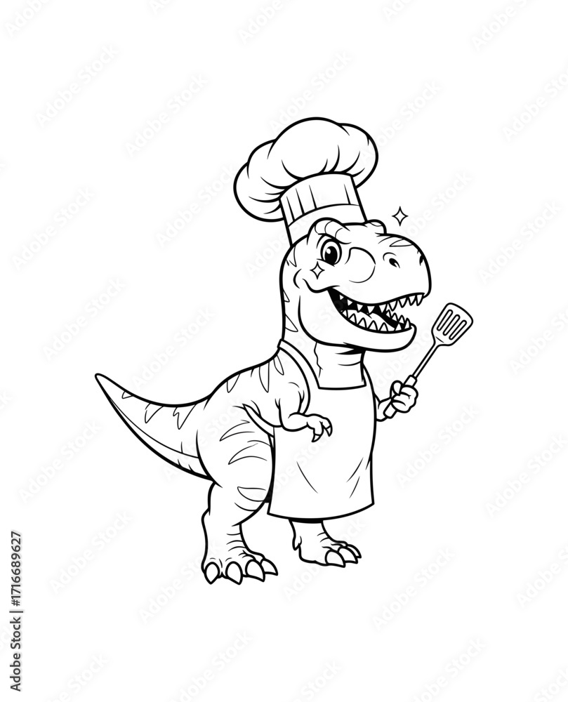 Image vectorielle Stock Excited cartoon T-Rex chef proudly holding a ...