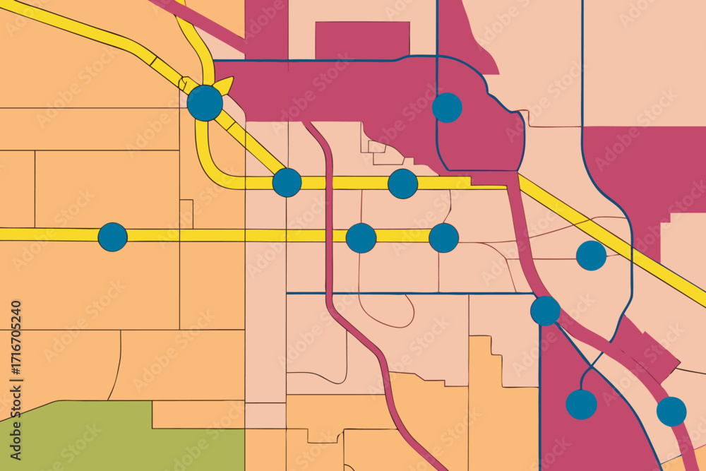 Urban Zoning Map with Transportation Corridors and Hubs city planning ...