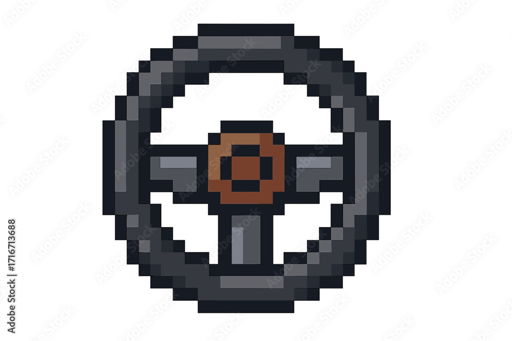 Pixel art steering wheel icon for retro video game. 8-bit car vehicle ...