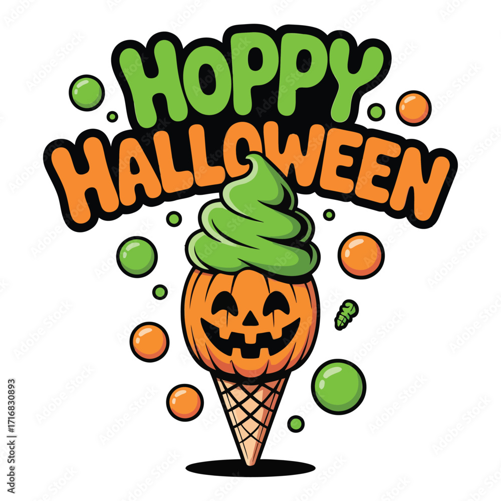 Cartoon Hop Cone Dressed as a Jack-O-Lantern with a Goofy Smile, 'Hoppy ...