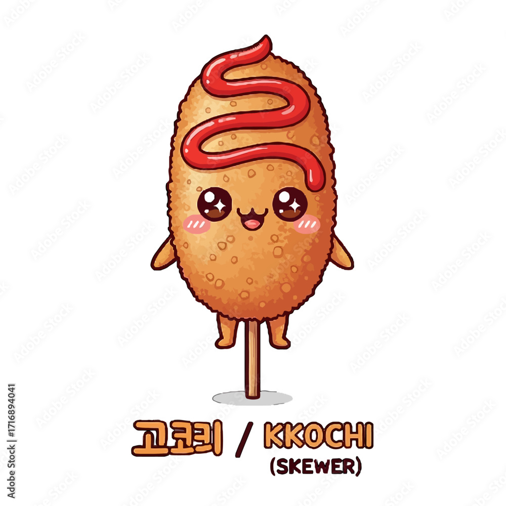 Adorable cartoon korean corn dog character, known as kkochi, with ...