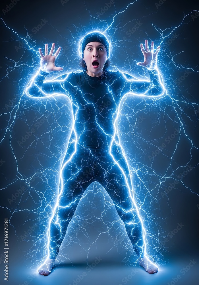 Stock-Foto „Electrified human silhouette expressing shock with ...