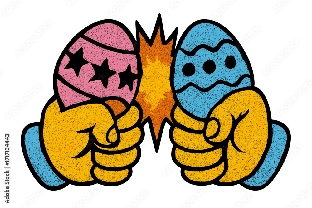 Easter egg fight tradition concept. Hands knocking decorated eggs in a ...