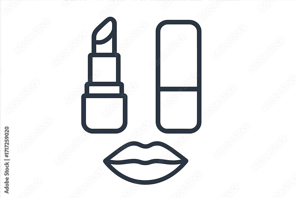 Lipstick and lips outline icon set vector illustration. Makeup ...