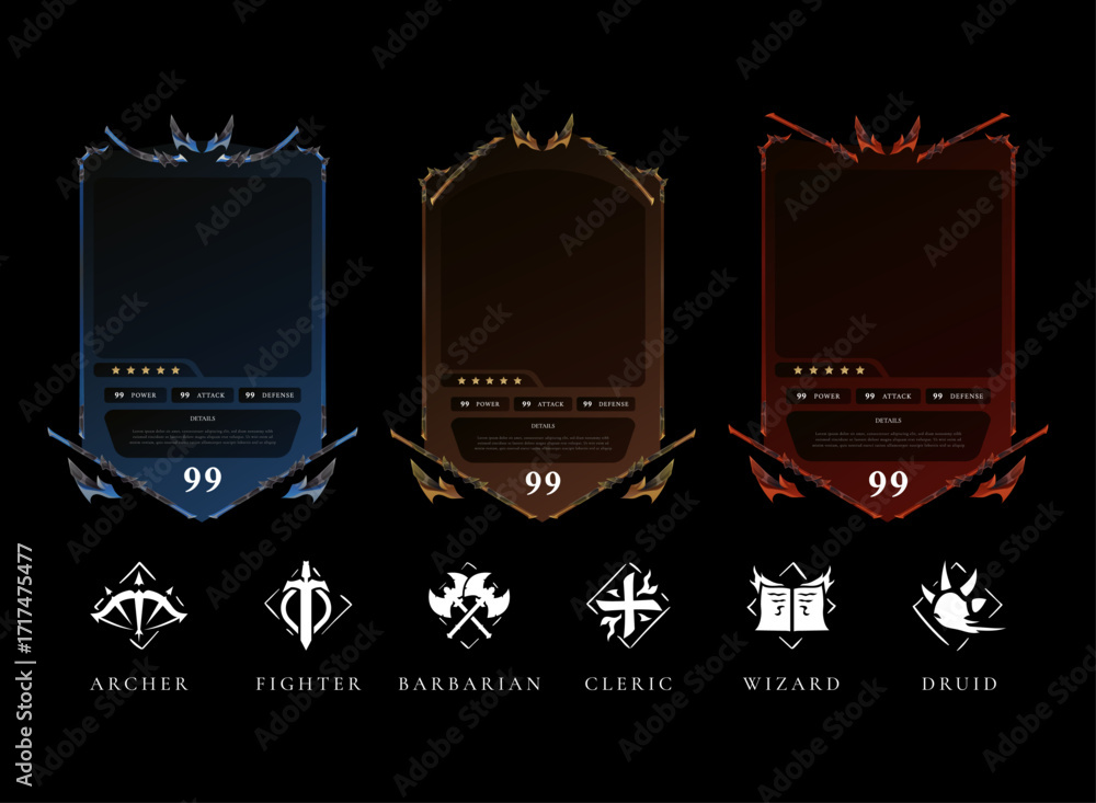 Fantasy RPG Character Card Frames and Class Role Icons – Medieval Game ...