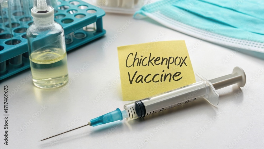 Chickenpox Vaccine Preparation with Syringe, Vial, and Sticky Note on ...
