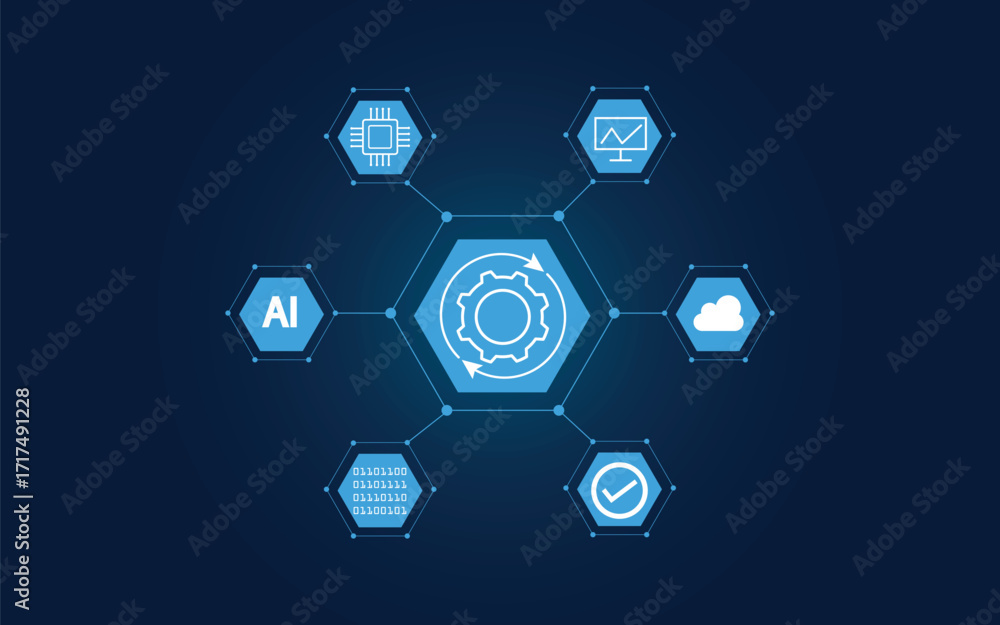 Technology Process Design with Gear, Chip, Data, Cloud, Check Mark ...