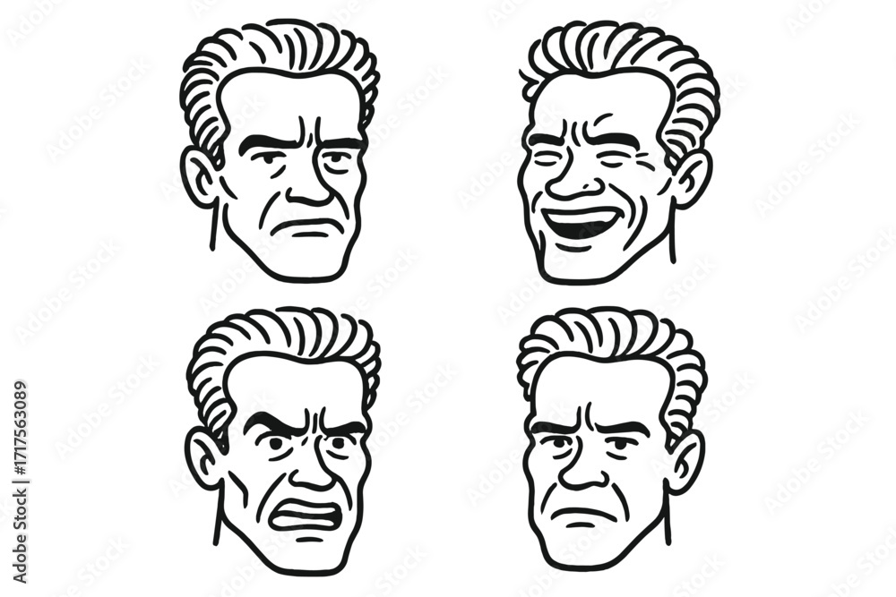 Man face emotions caricature set. Famous actor celebrity expressions ...