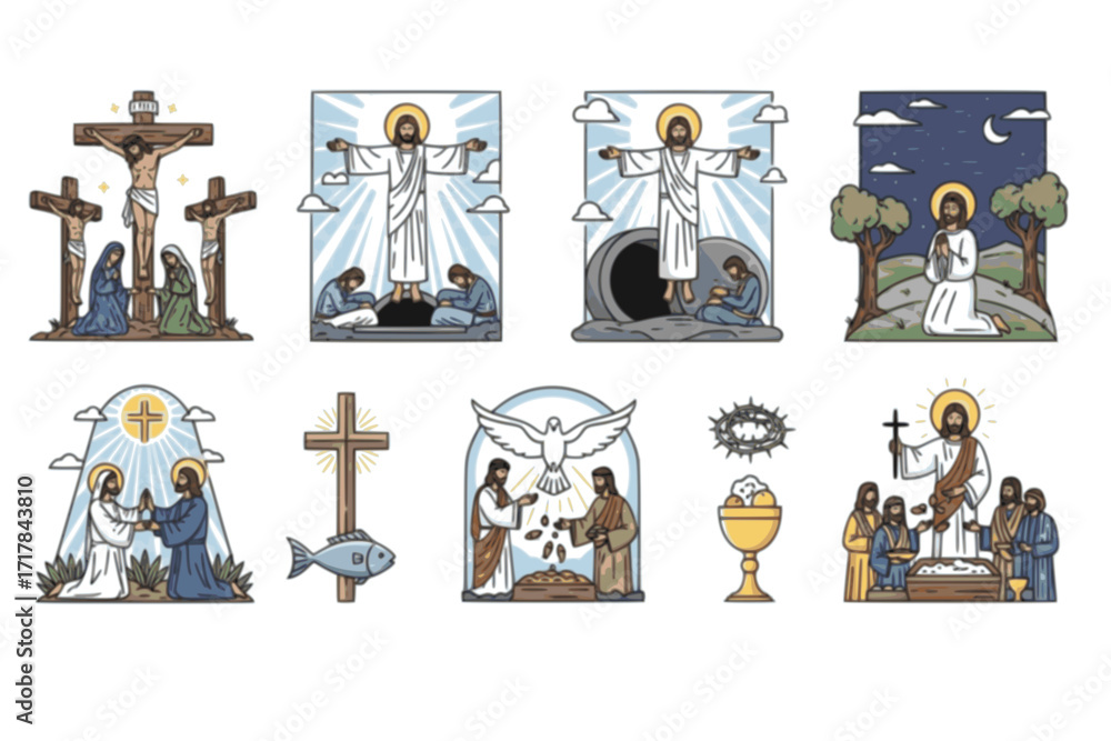 Jesus Christ Set – Vector Illustration Collection of Biblical Scenes ...