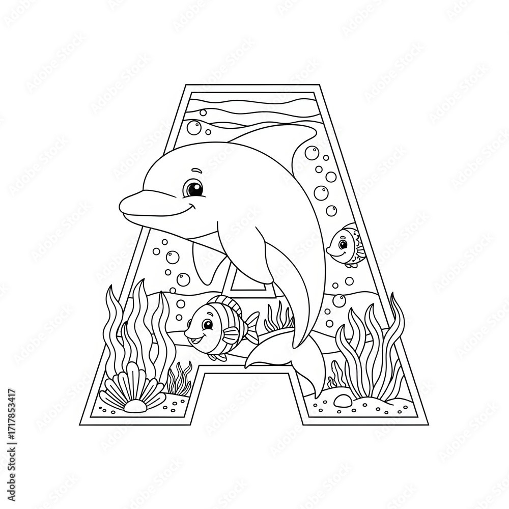 Stock-Illustration „Ocean animal alphabet coloring page. A is for ...