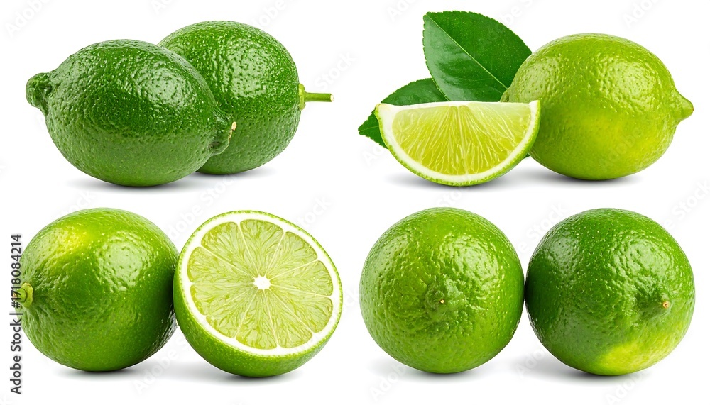 Green citrus fruit with yellow flesh shown whole, halved, and with ...