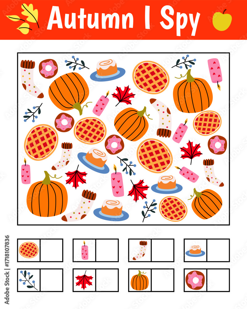 Vector de Stock Autumn I spy game for kids. Searching and counting ...
