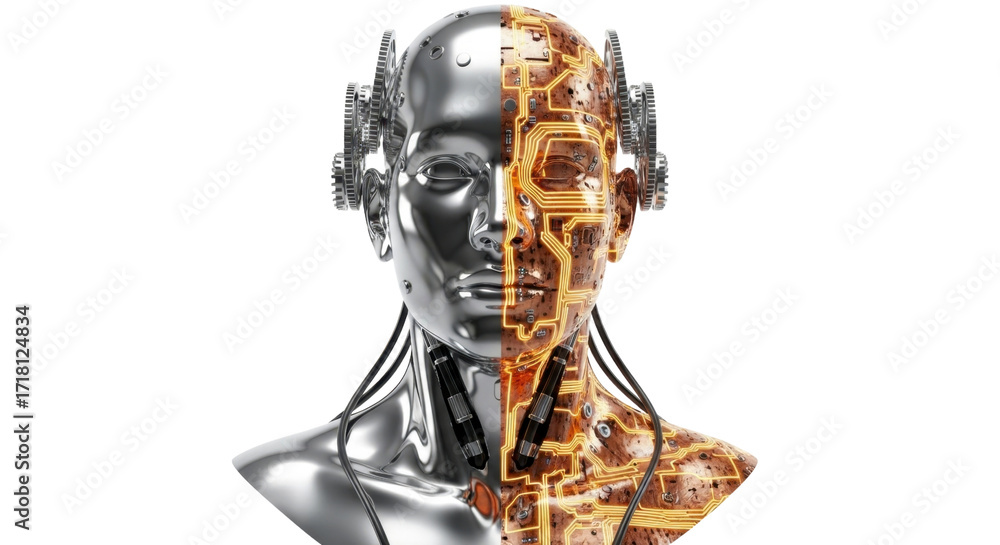 Futuristic robot bust displaying advanced tech and metallic details for ...